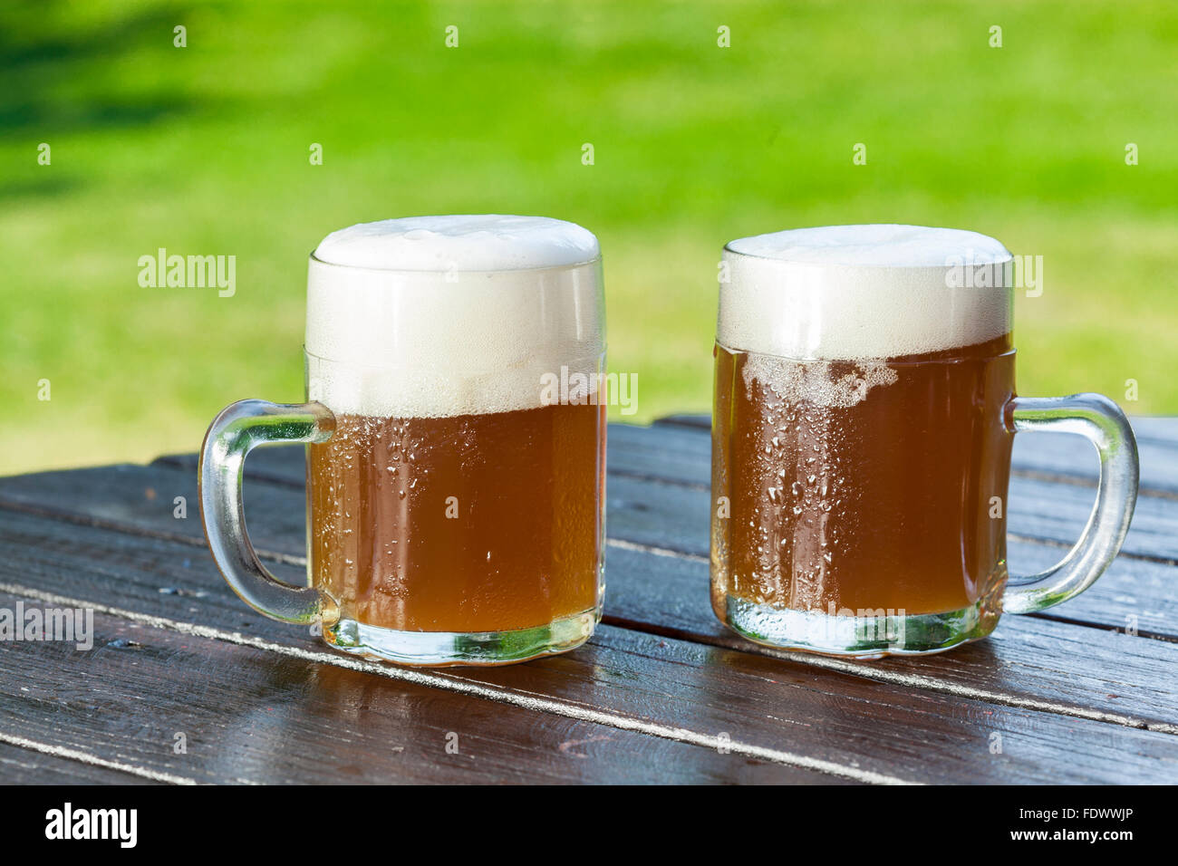 german chilled cold beer in garden Stock Photo - Alamy