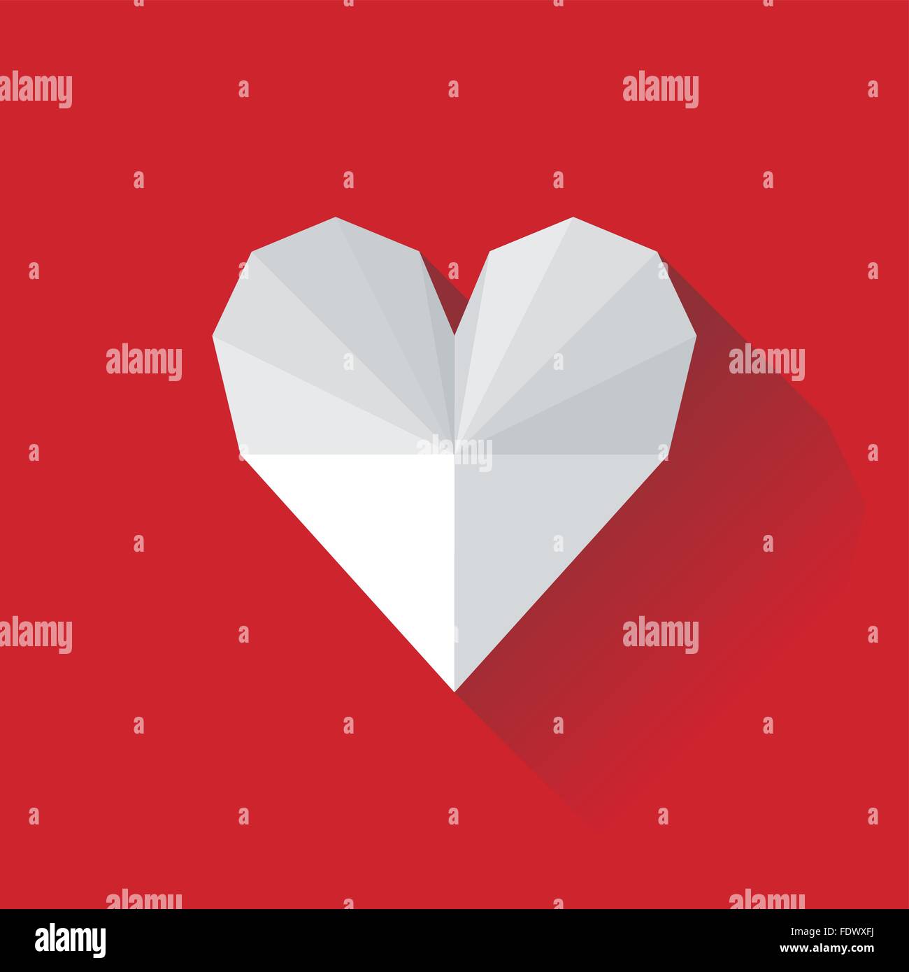 White geometrical heart is dropping shadow over red background Stock ...