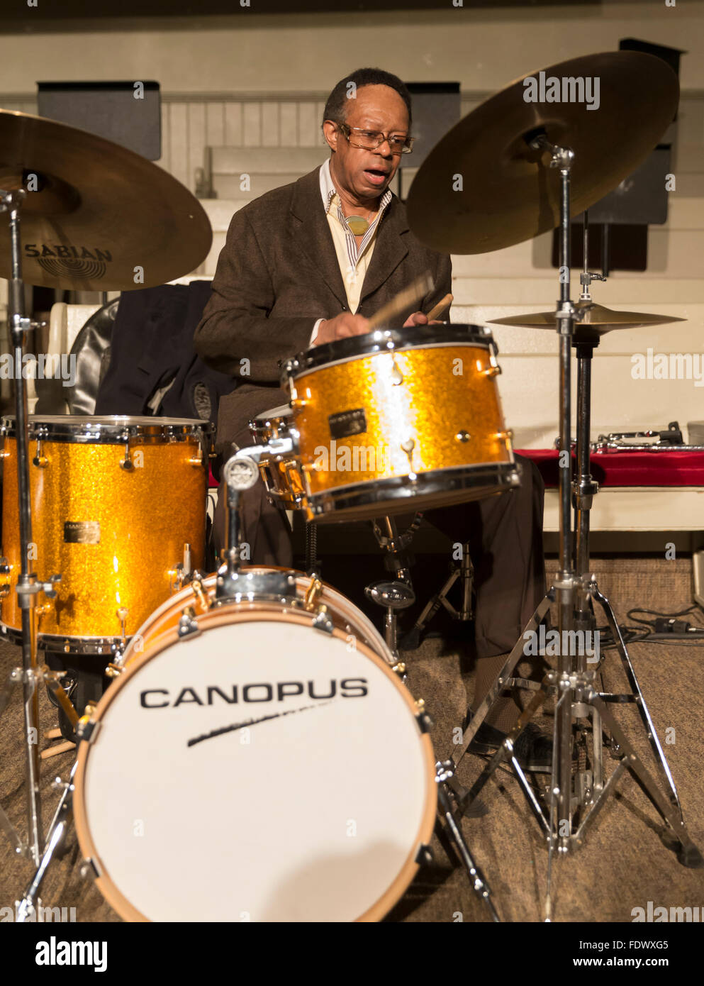 New York, NY - January 14, 2016: Louis Hayes plays drums at charity ...