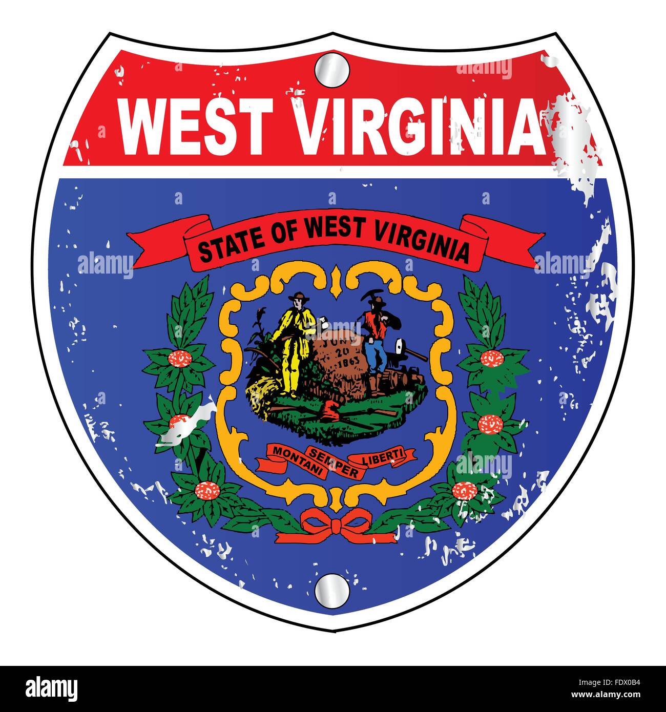 West Virginia flag icons as an interstate sign over a white background ...