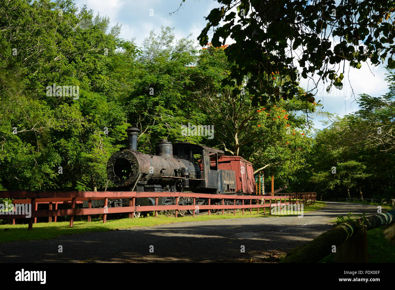 Old American Railroad locomotive outside the Camuy Cave Park. PUERTO ...