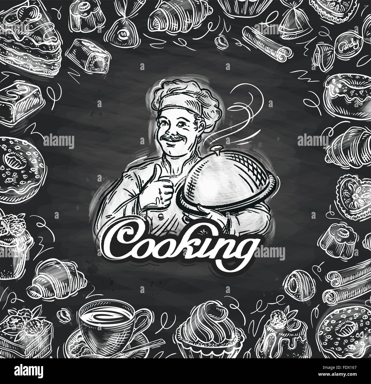 cooking. hand-drawn chef and the food. vector illustration Stock Vector ...