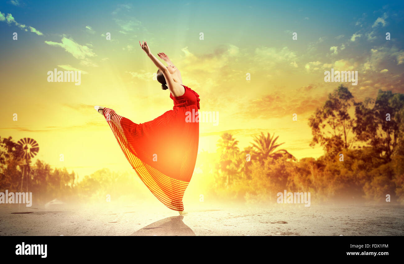 Image of female ballet dancing outdoor against sunset background Stock ...