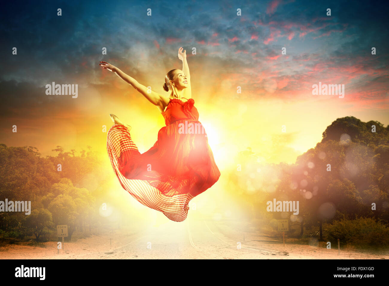 Image of female ballet dancing outdoor against sunset background Stock ...