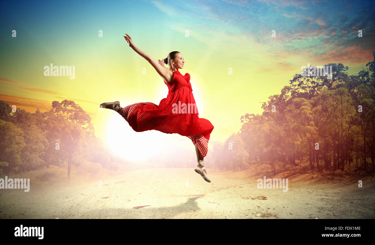 Image of female ballet dancing outdoor against sunset background Stock ...