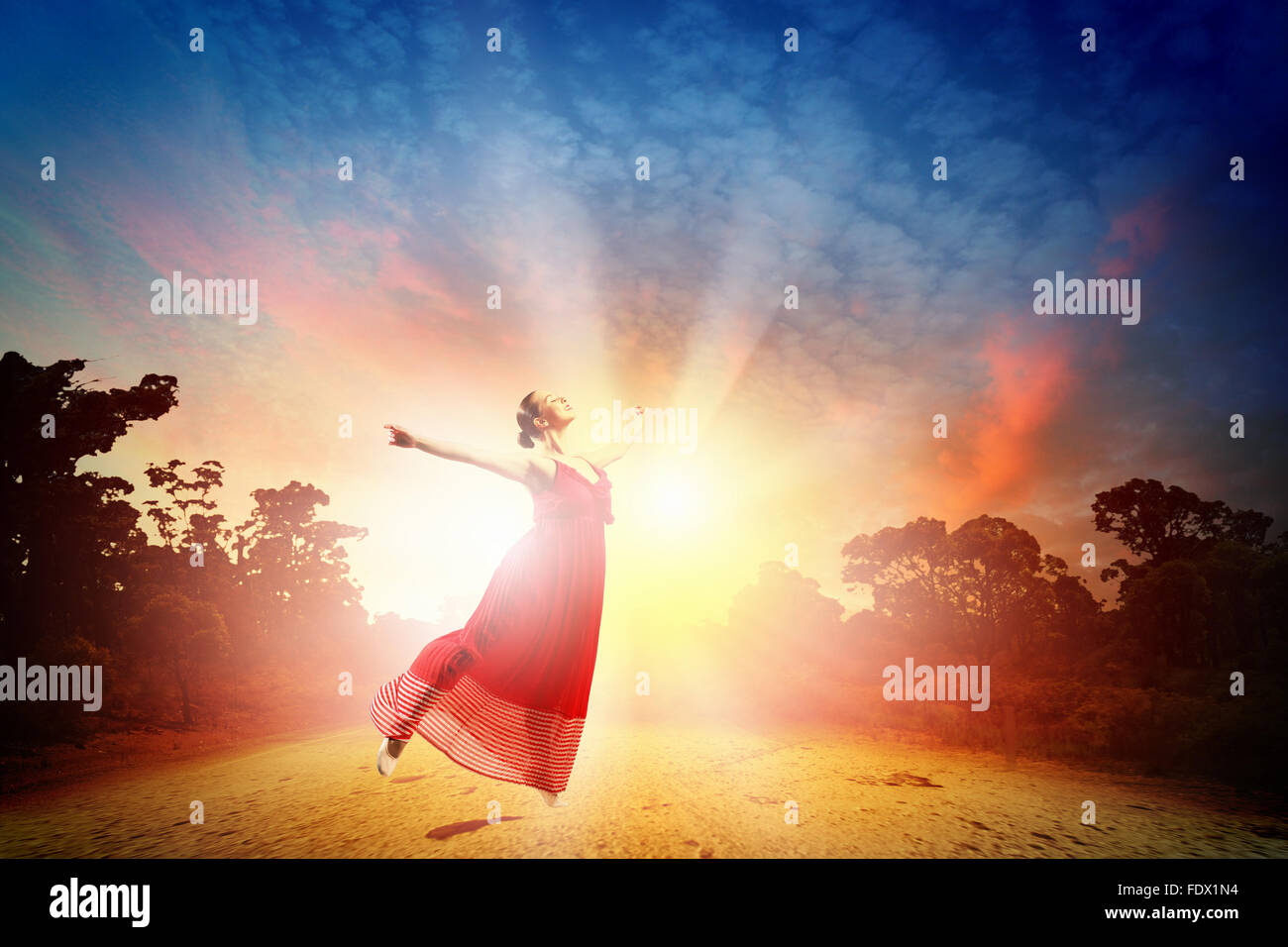 Image of female ballet dancing outdoor against sunset background Stock ...