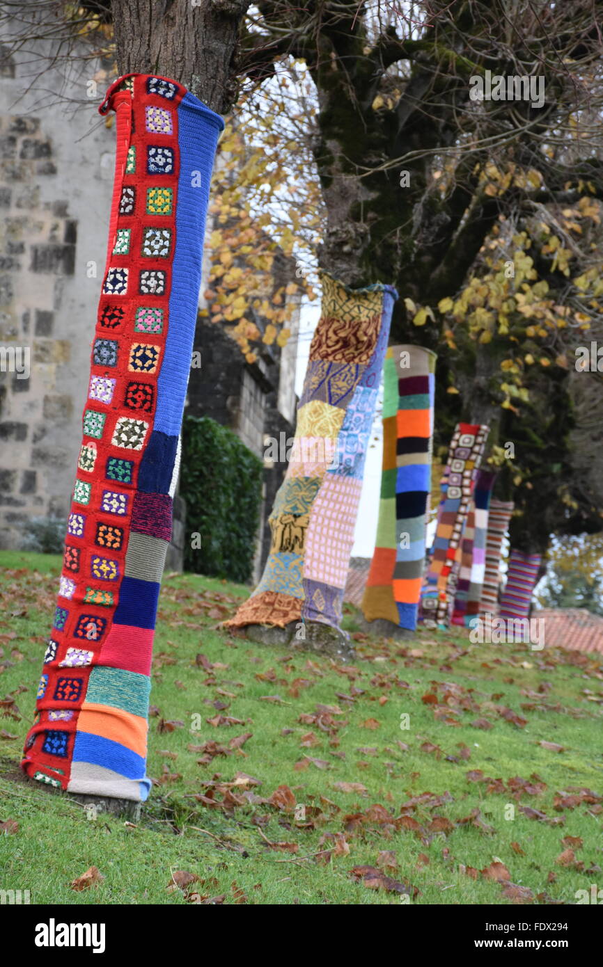 Decorated trees beside the Eglise de Charroux (Charroux church) Vienne ...