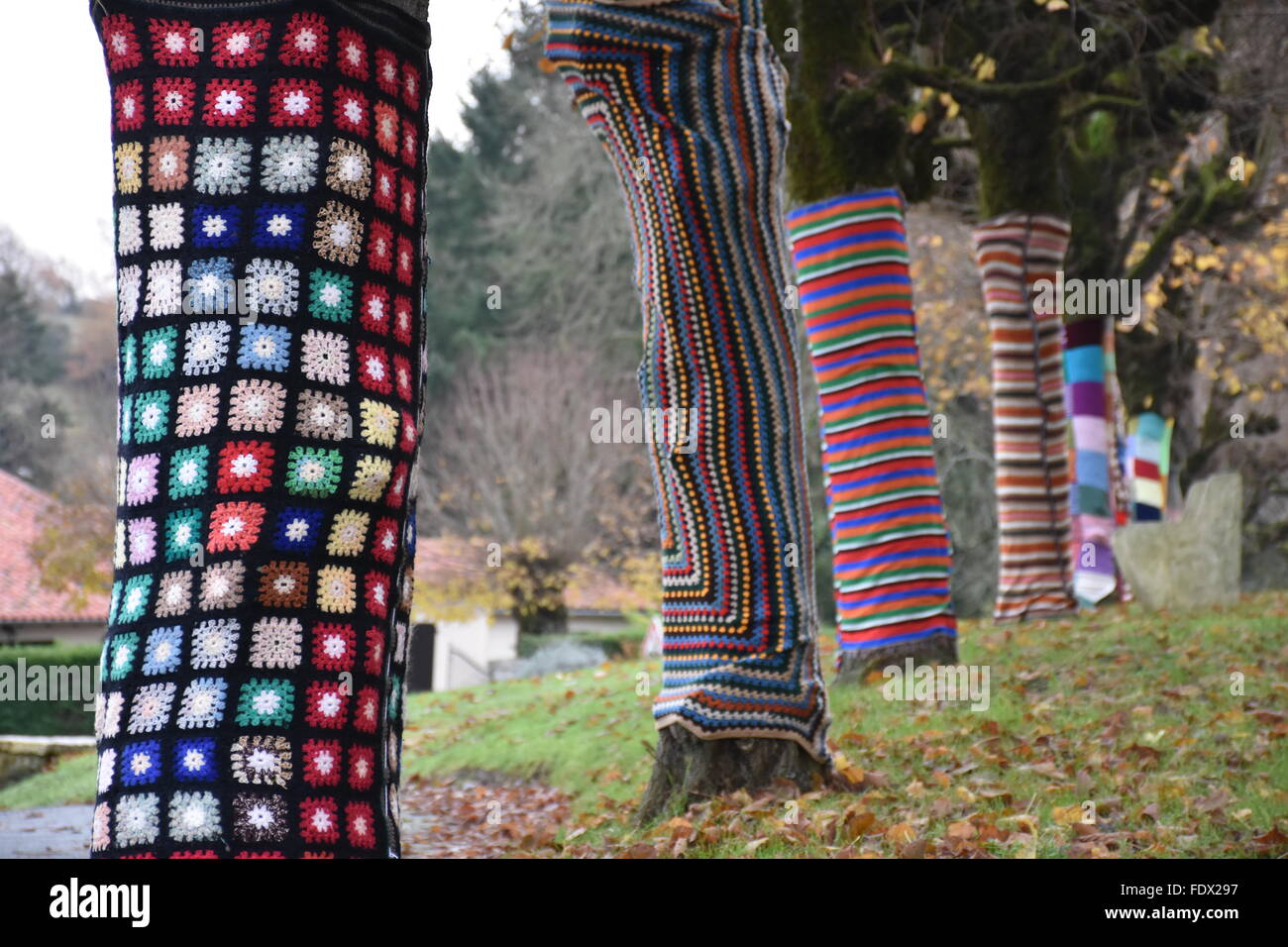 Decorated trees beside the Eglise de Charroux (Charroux church) Vienne ...