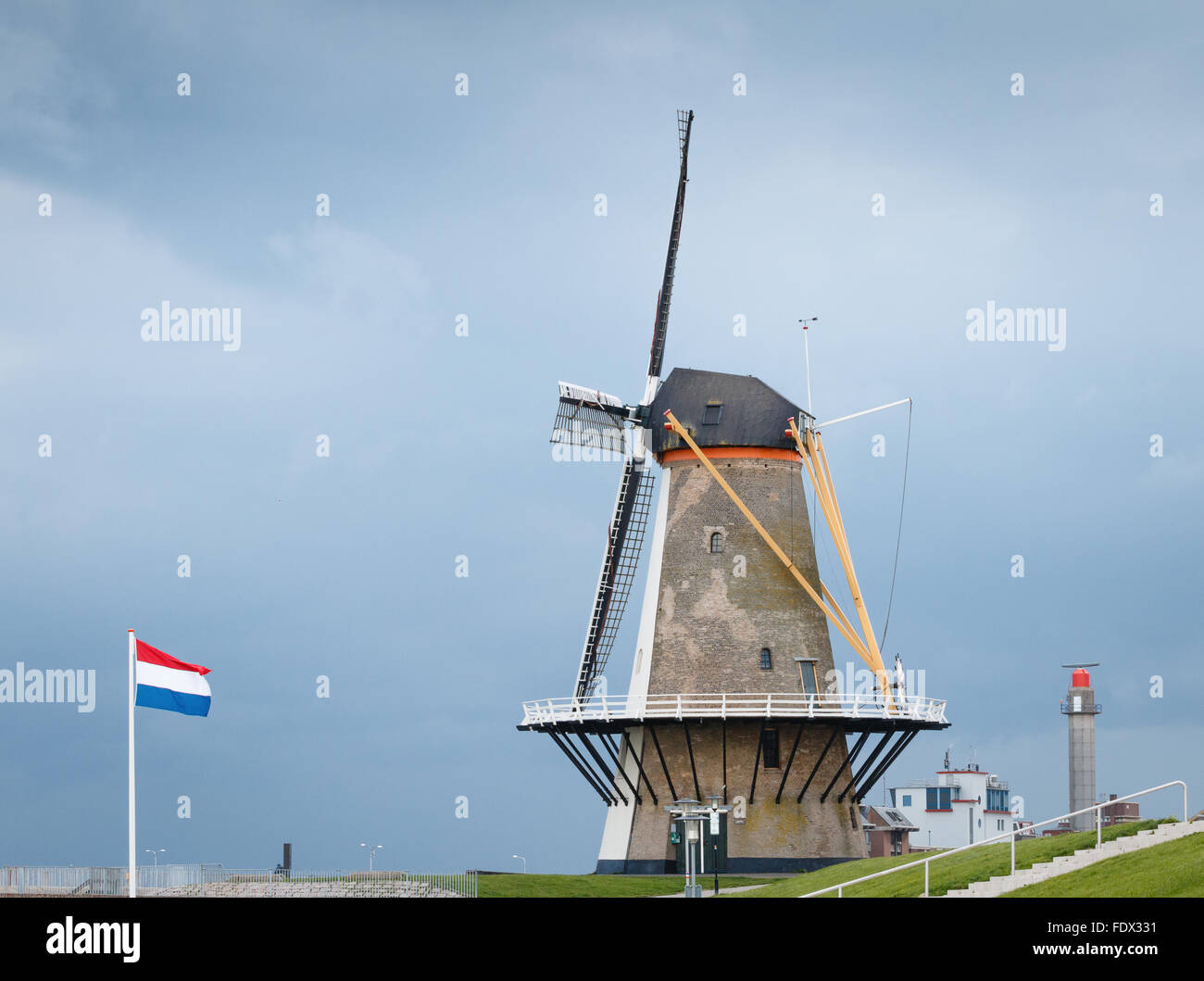 Orange Windmill (Oranjemolen) on the dike in Vlissingen, The ...