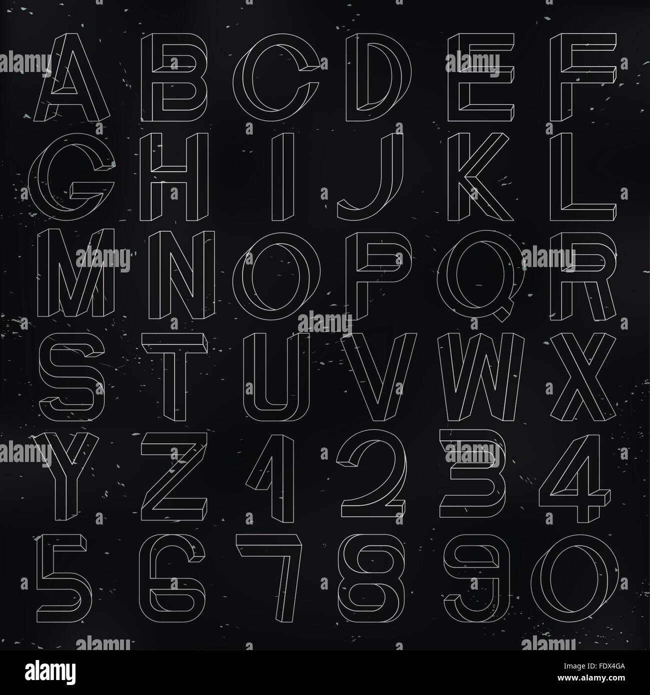 Impossible font set, including numerals, on dark textured backdrop ...