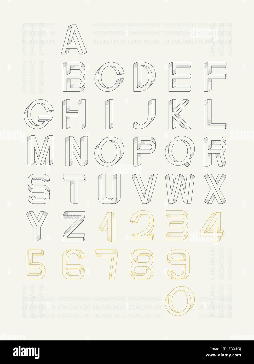 Impossible font set, including numerals. Raster dots pattern is applied ...