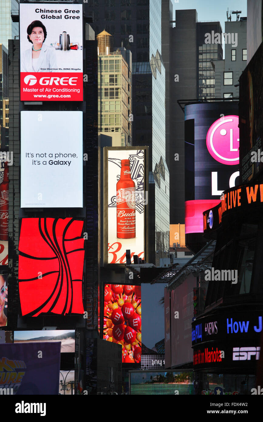 New York City, USA, neon signs at Times Square in Manhattan Stock Photo ...