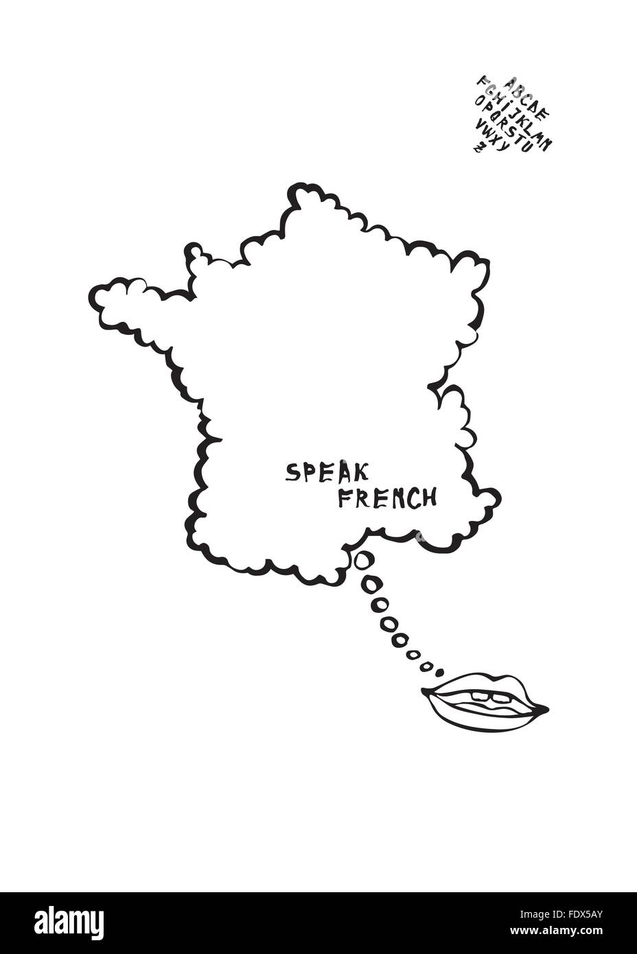 Language learning map with mouth speaking cartoon, the map is a speech ...