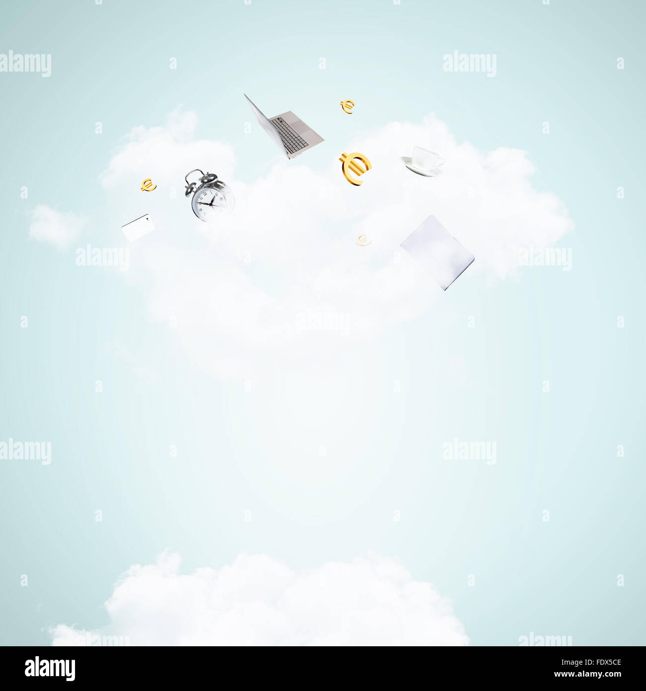 Abstract light blue background with various objects Stock Photo - Alamy