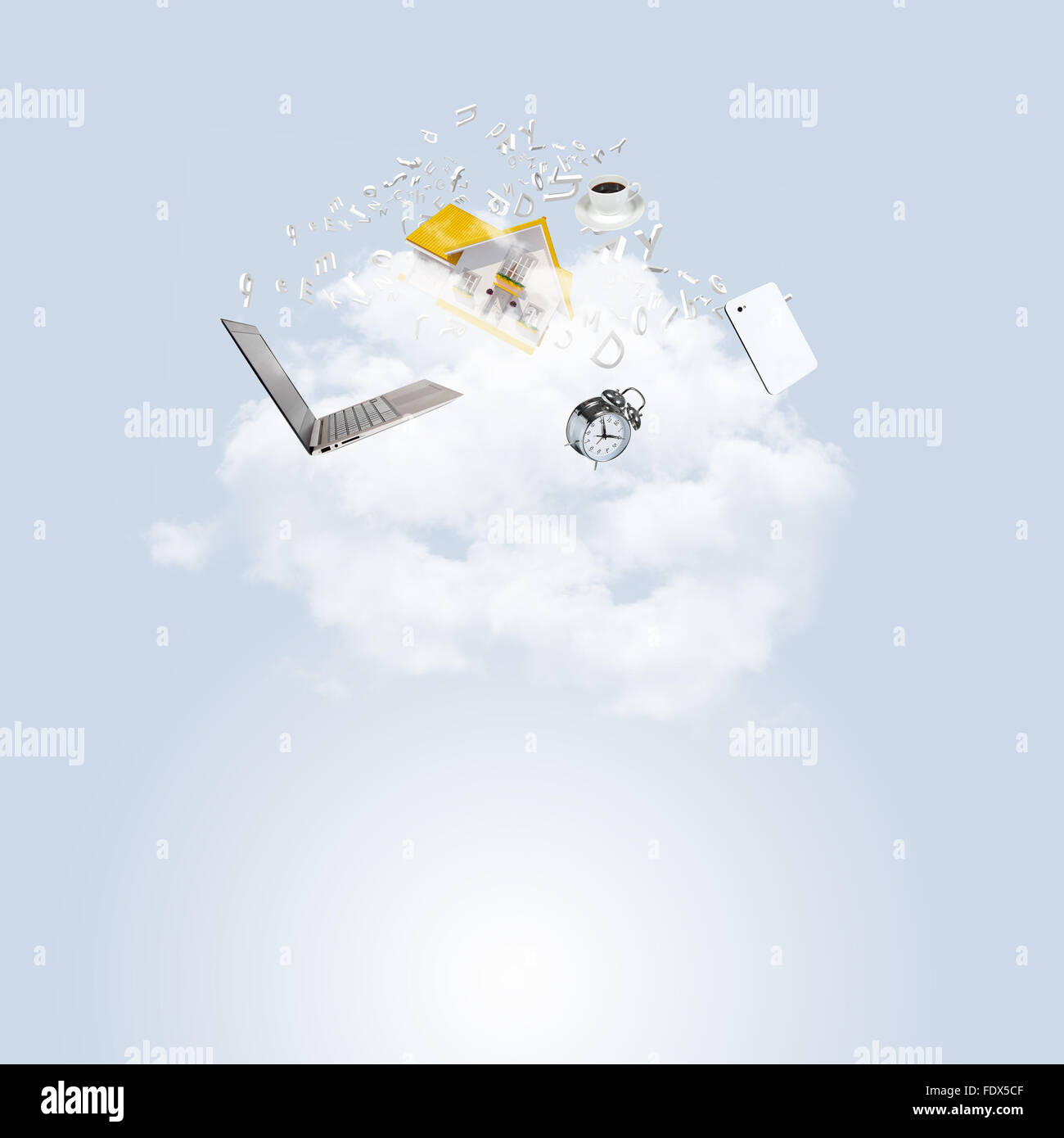 Abstract light blue background with various objects Stock Photo - Alamy