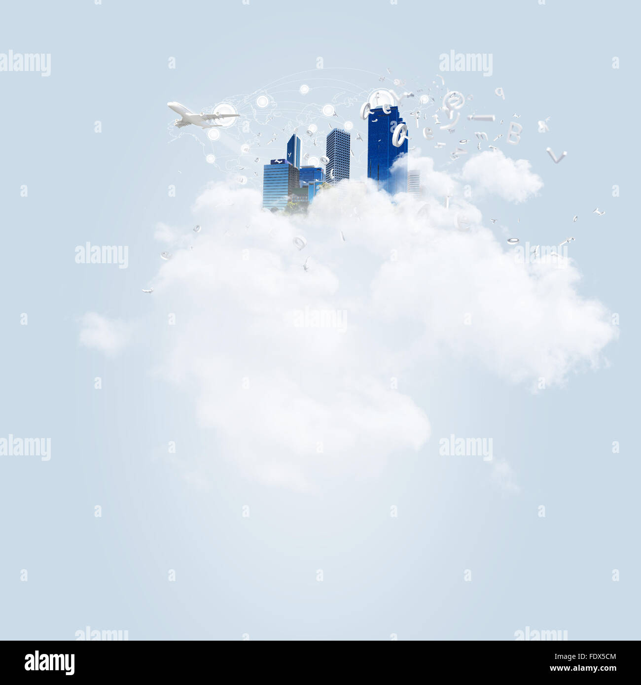 Abstract light blue background with various objects Stock Photo - Alamy