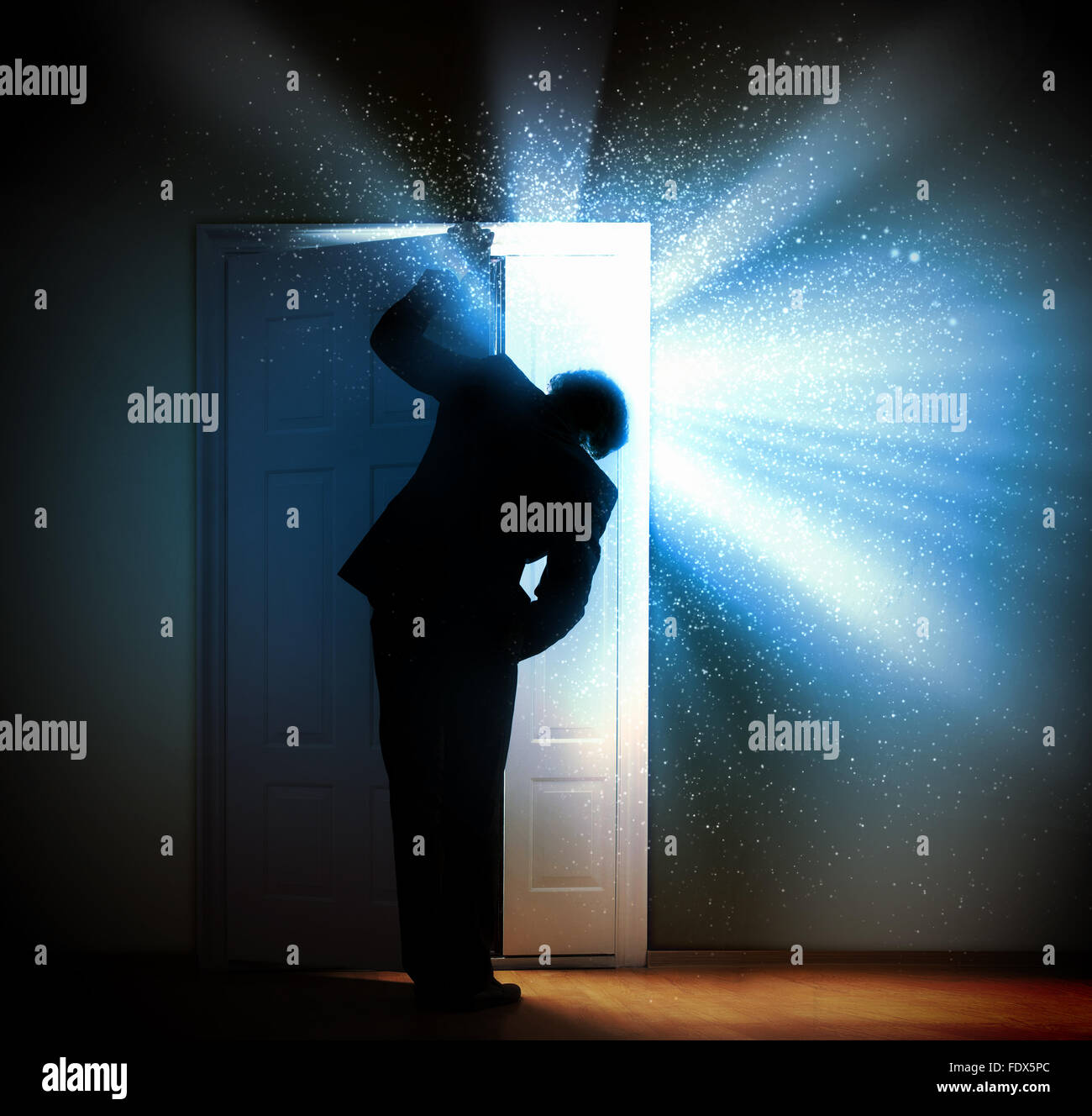 Image of young businessman standing with back opening door Stock Photo ...