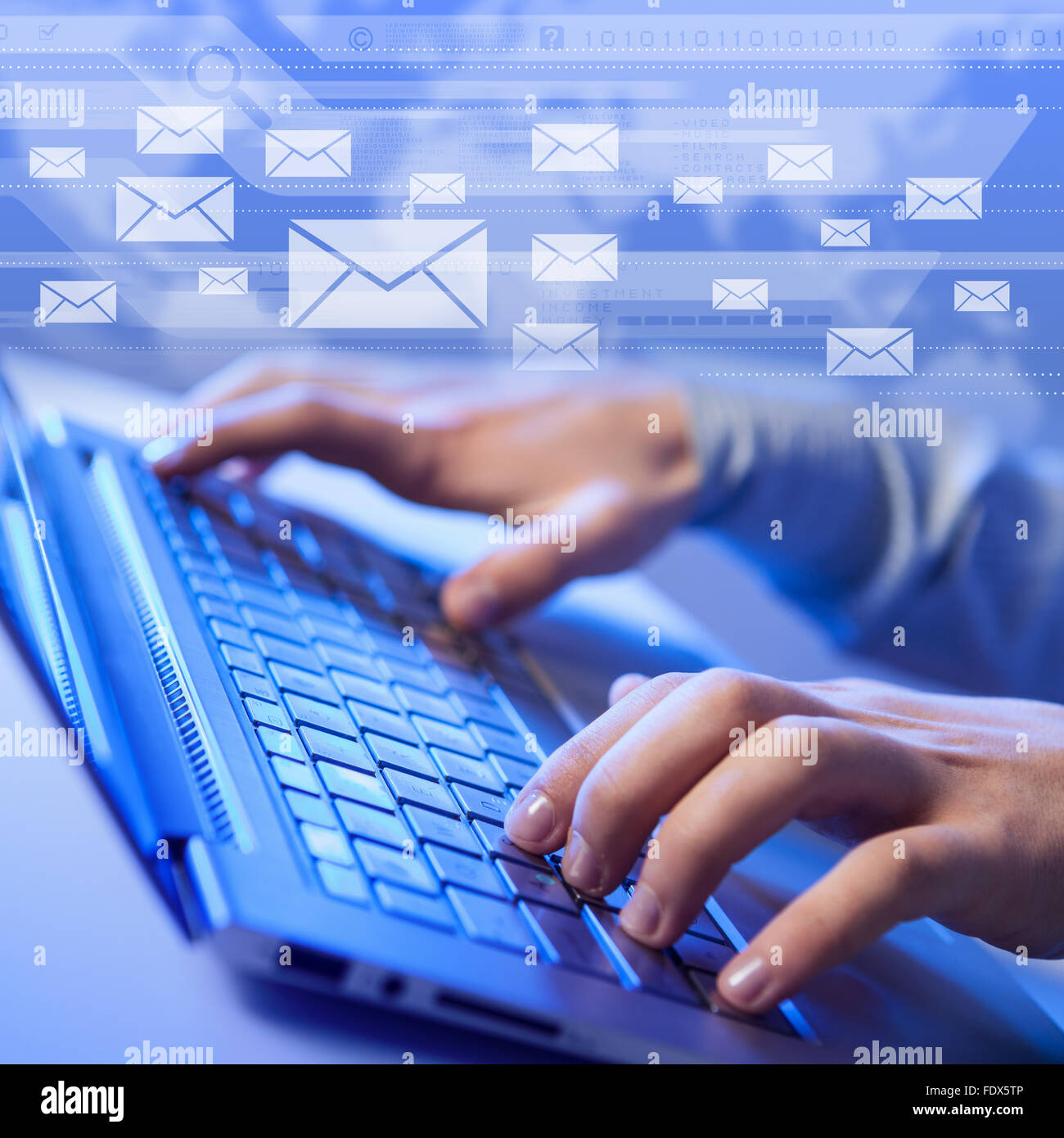 Hands of a young man on the keyboard with the elements. Collage Stock ...
