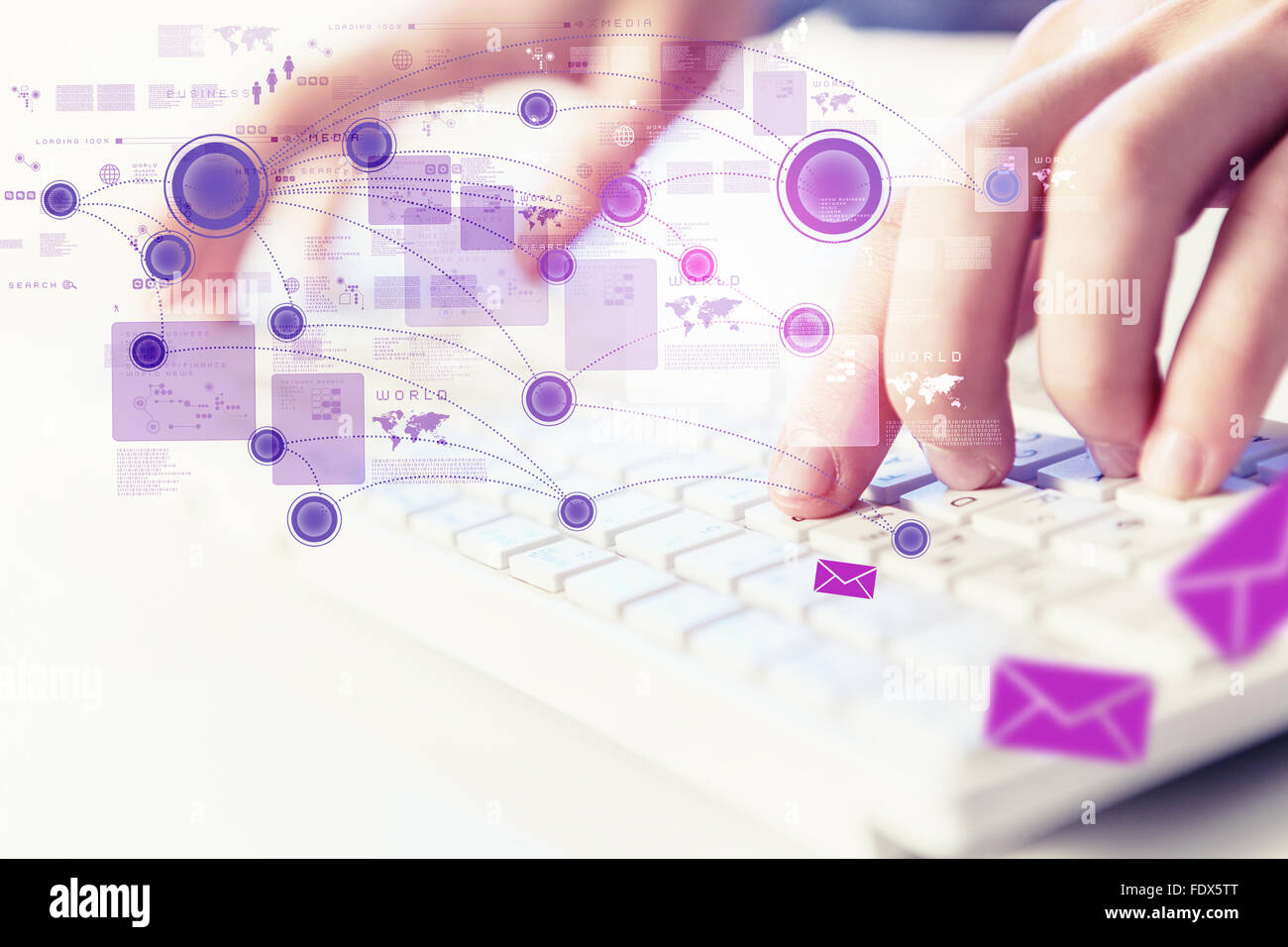 Hands of a young man on the keyboard with the elements. Collage Stock ...