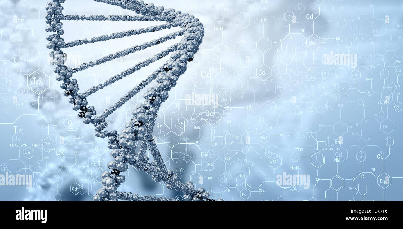 DNA molecule is located in front of a colored background. abstract ...