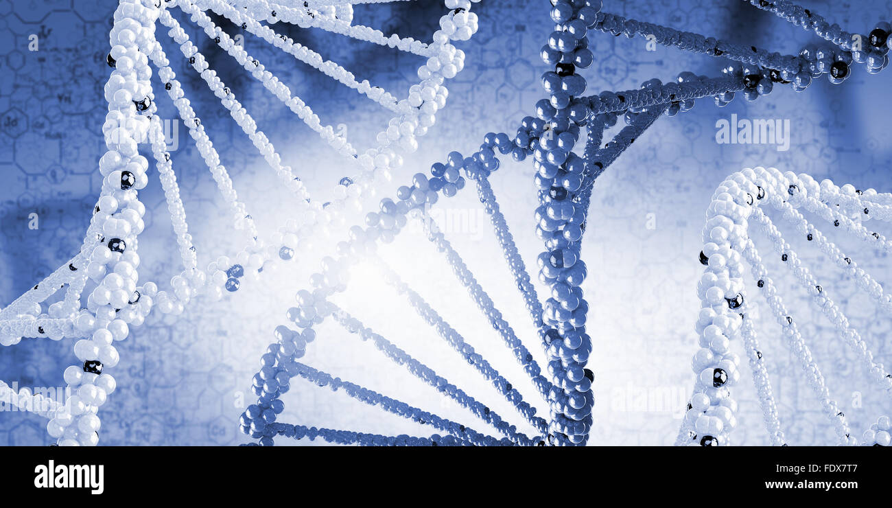 DNA molecule is located in front of a colored background. abstract ...