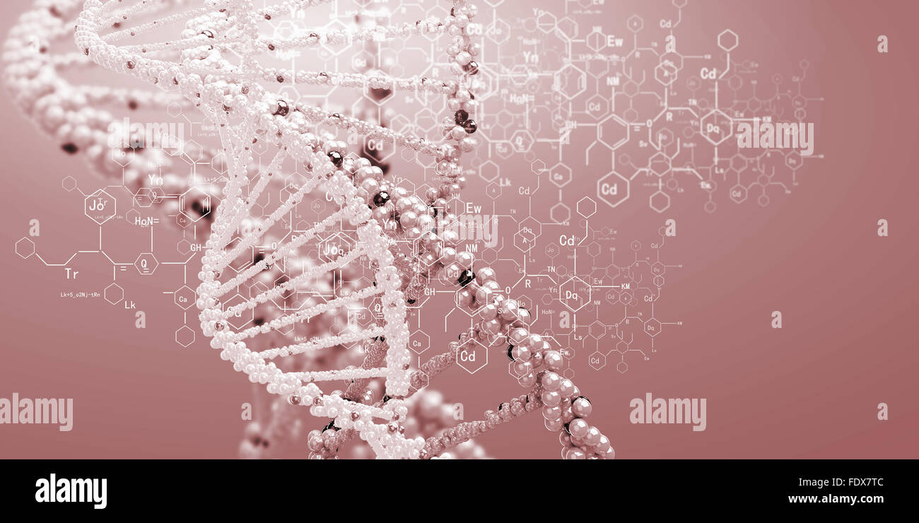 DNA molecule is located in front of a colored background. abstract ...