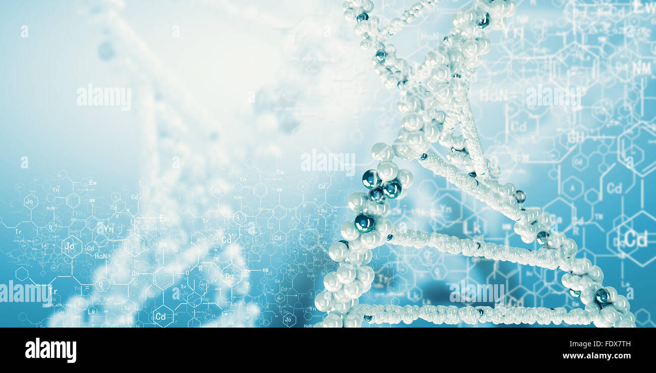 DNA molecule is located in front of a colored background. abstract ...