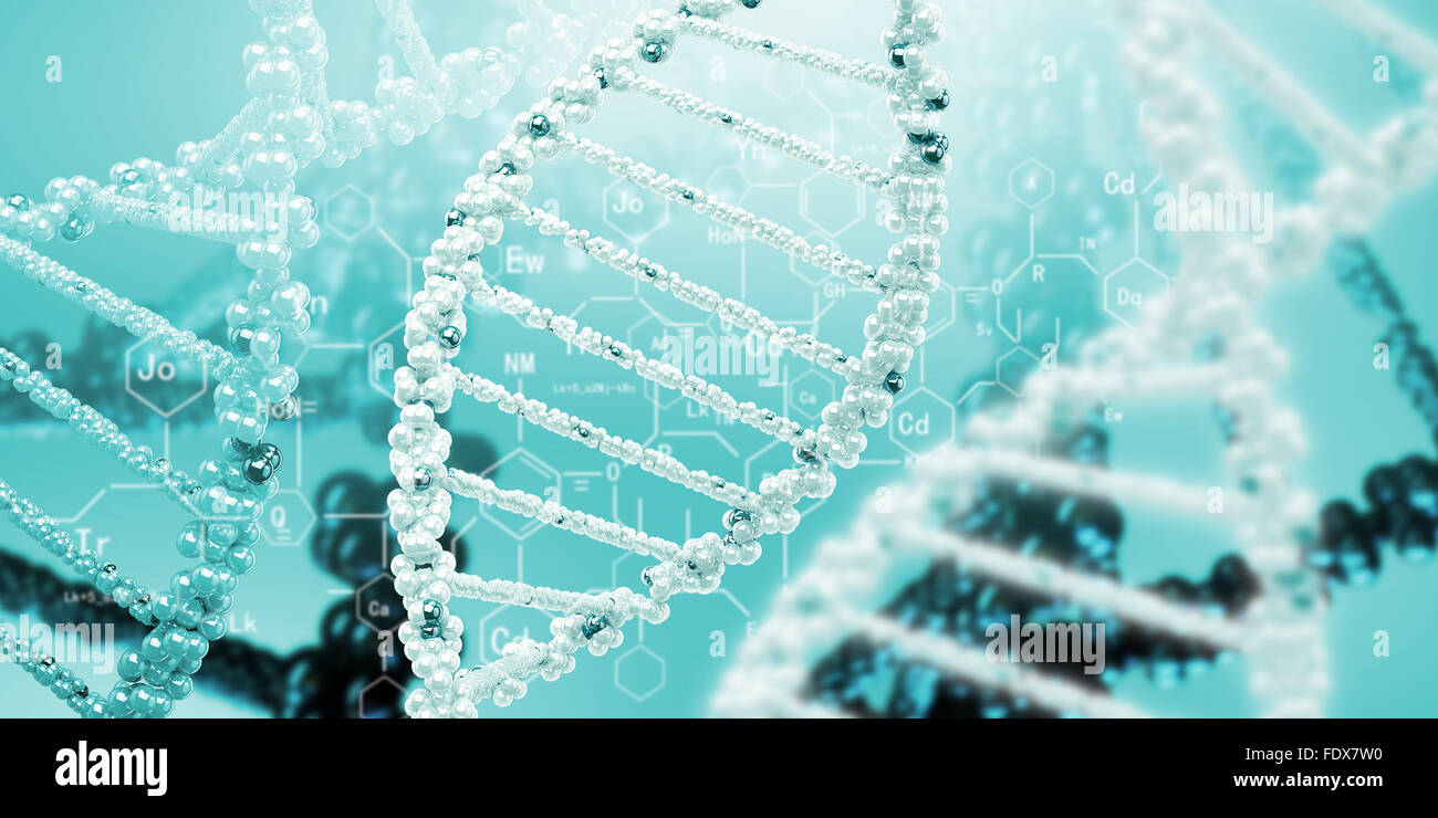 DNA molecule is located in front of a colored background. abstract ...