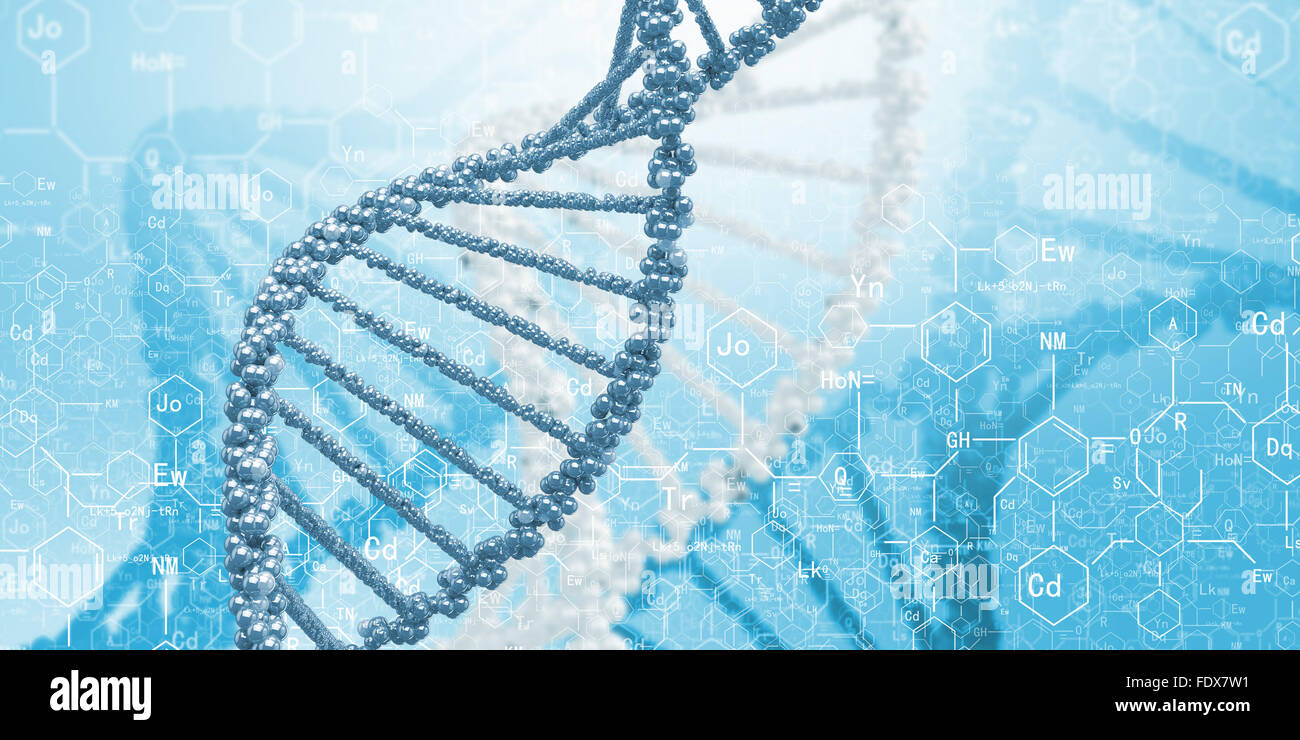 DNA molecule is located in front of a colored background. abstract ...