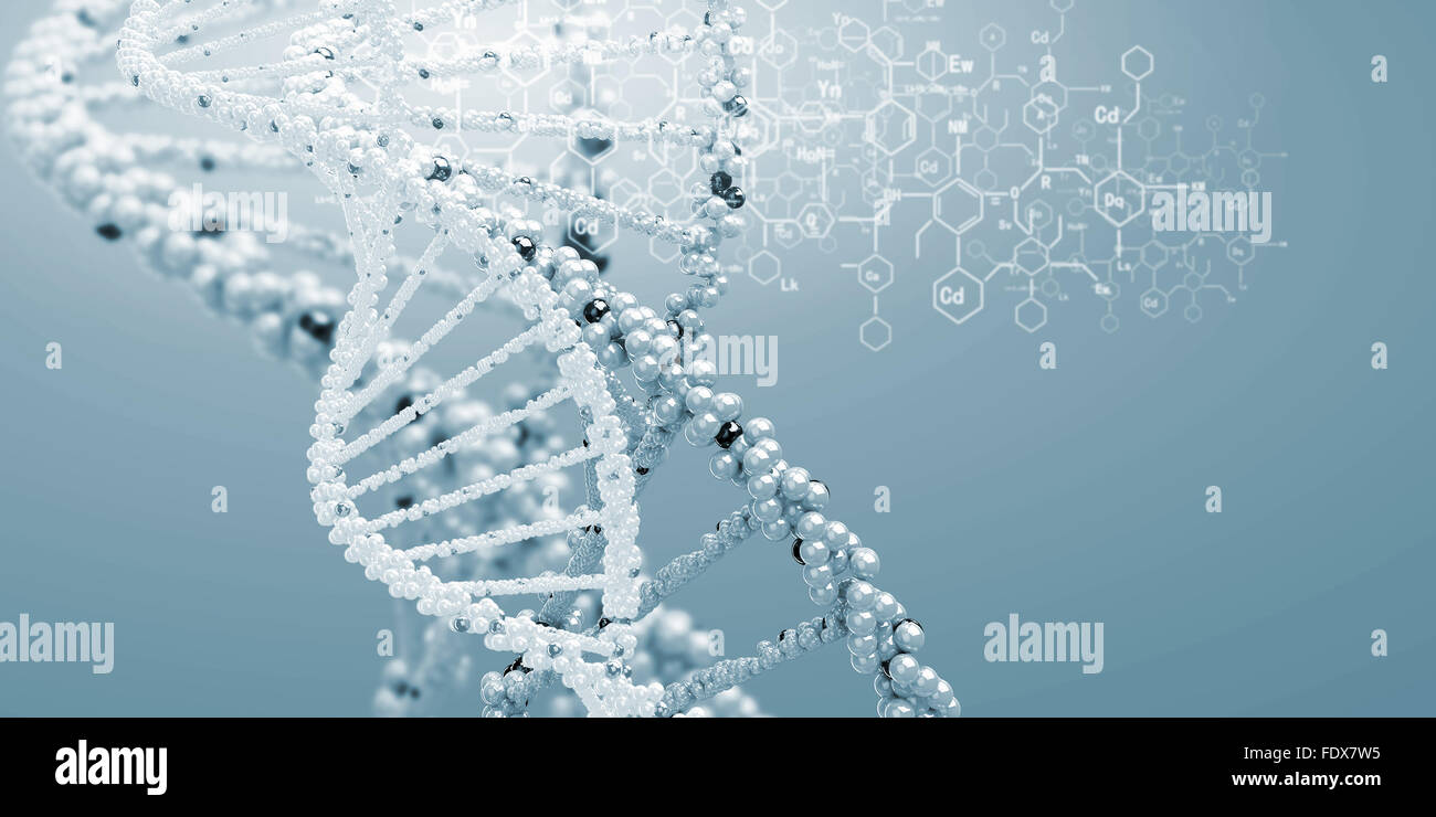 DNA molecule is located in front of a colored background. abstract ...