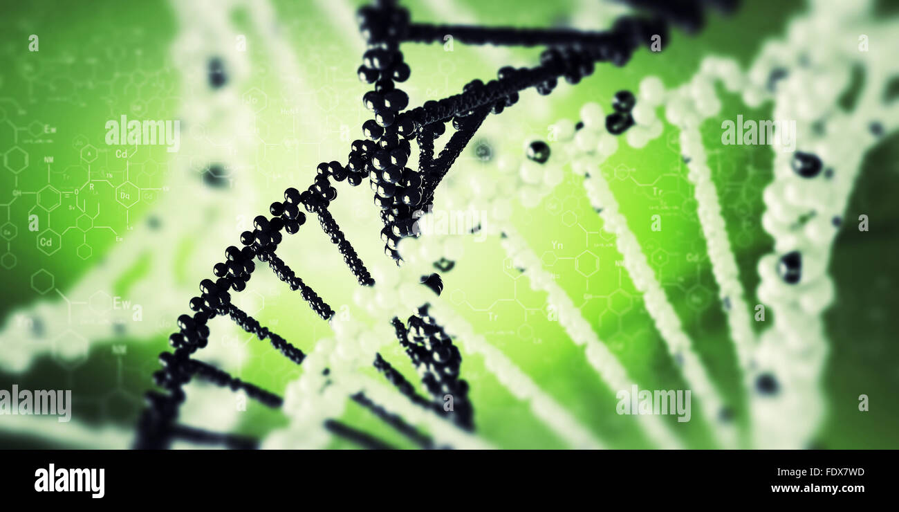 DNA molecule is located in front of a colored background. abstract ...
