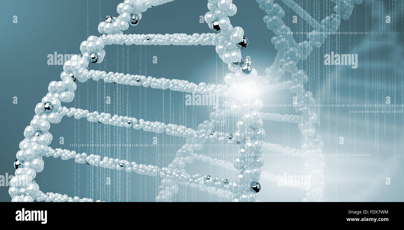 DNA molecule is located in front of a colored background. abstract ...