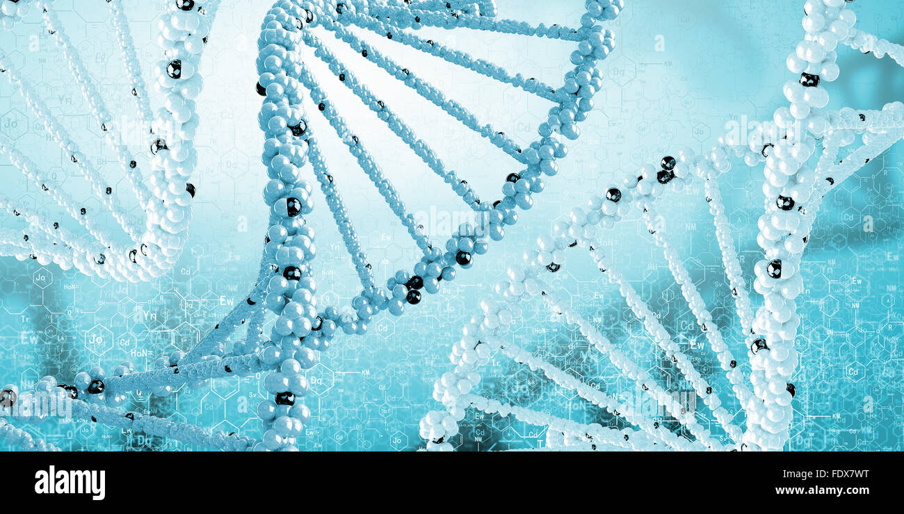 DNA molecule is located in front of a colored background. abstract ...