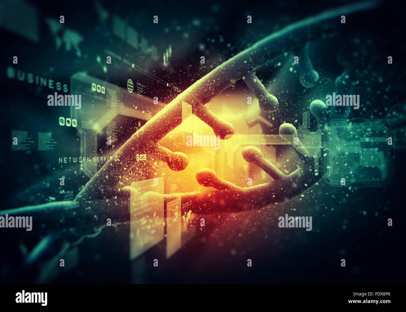DNA molecule is located in front of a colored background. abstract ...
