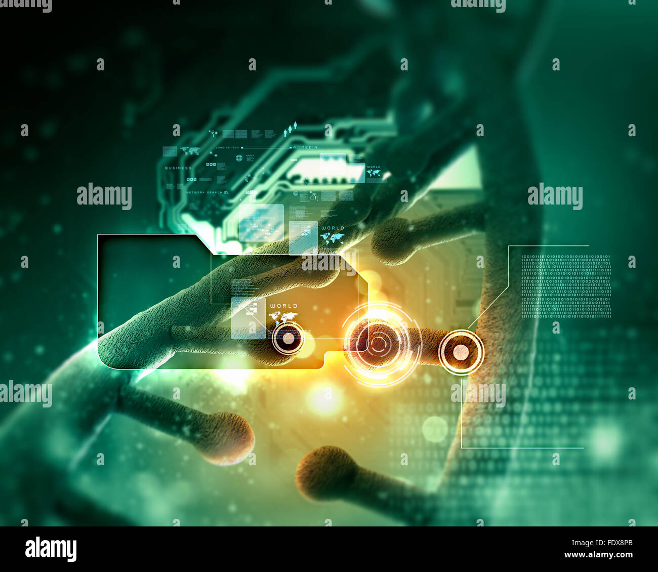 DNA molecule is located in front of a colored background. abstract ...