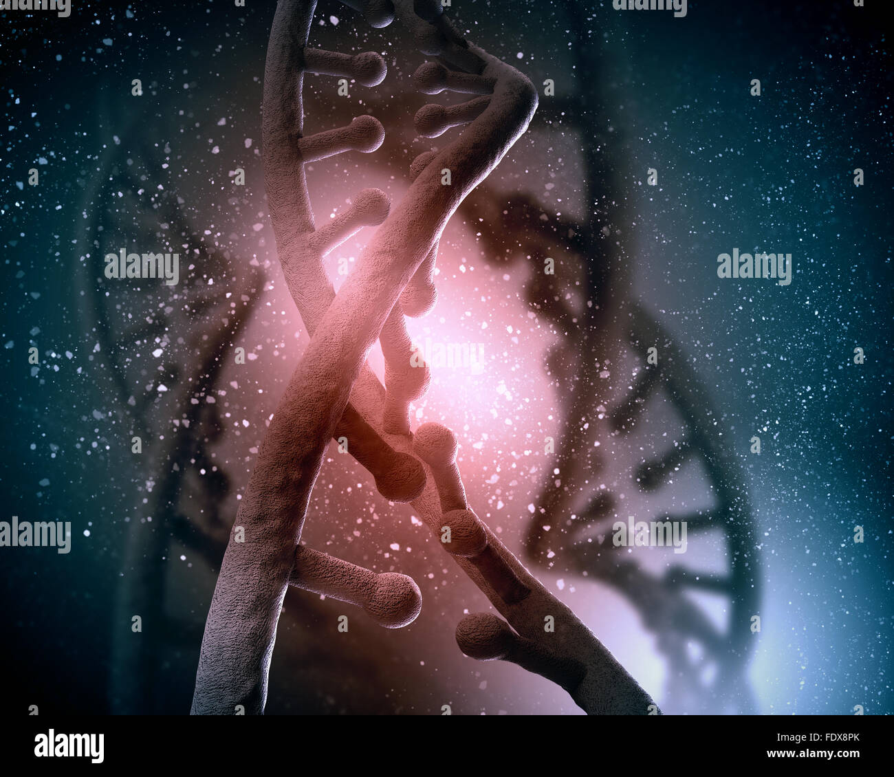 DNA molecule is located in front of a colored background. abstract ...