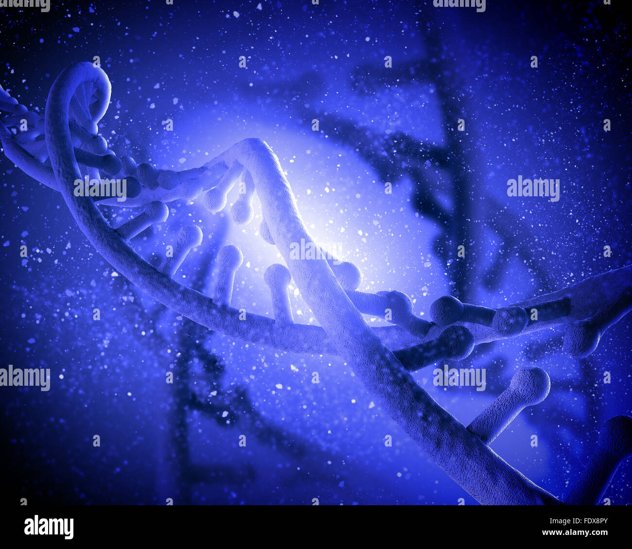 DNA molecule is located in front of a colored background. abstract ...