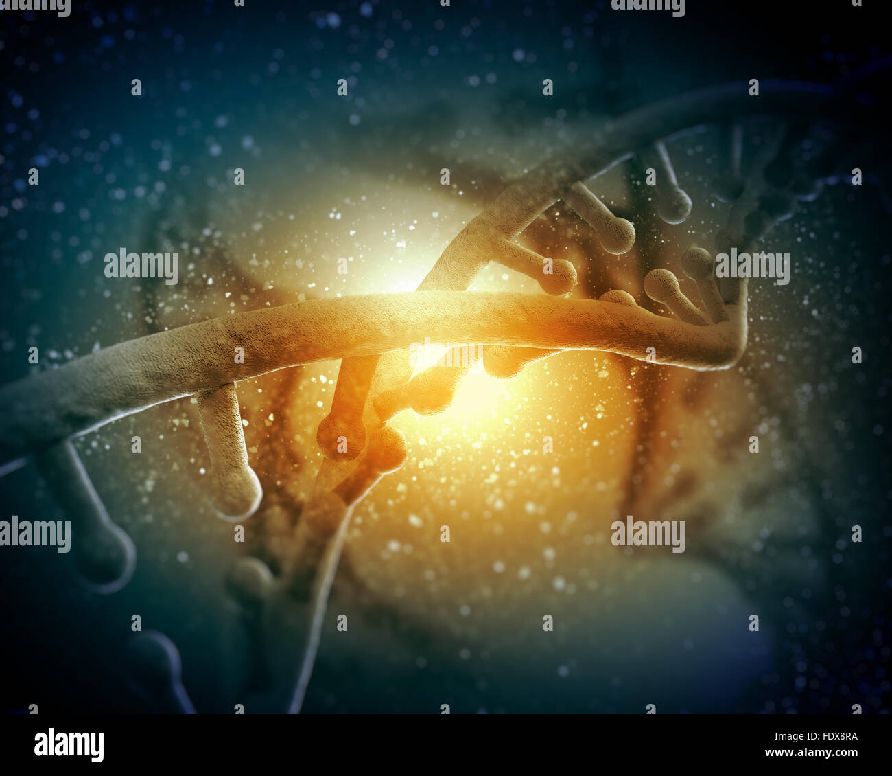 DNA molecule is located in front of a colored background. abstract ...