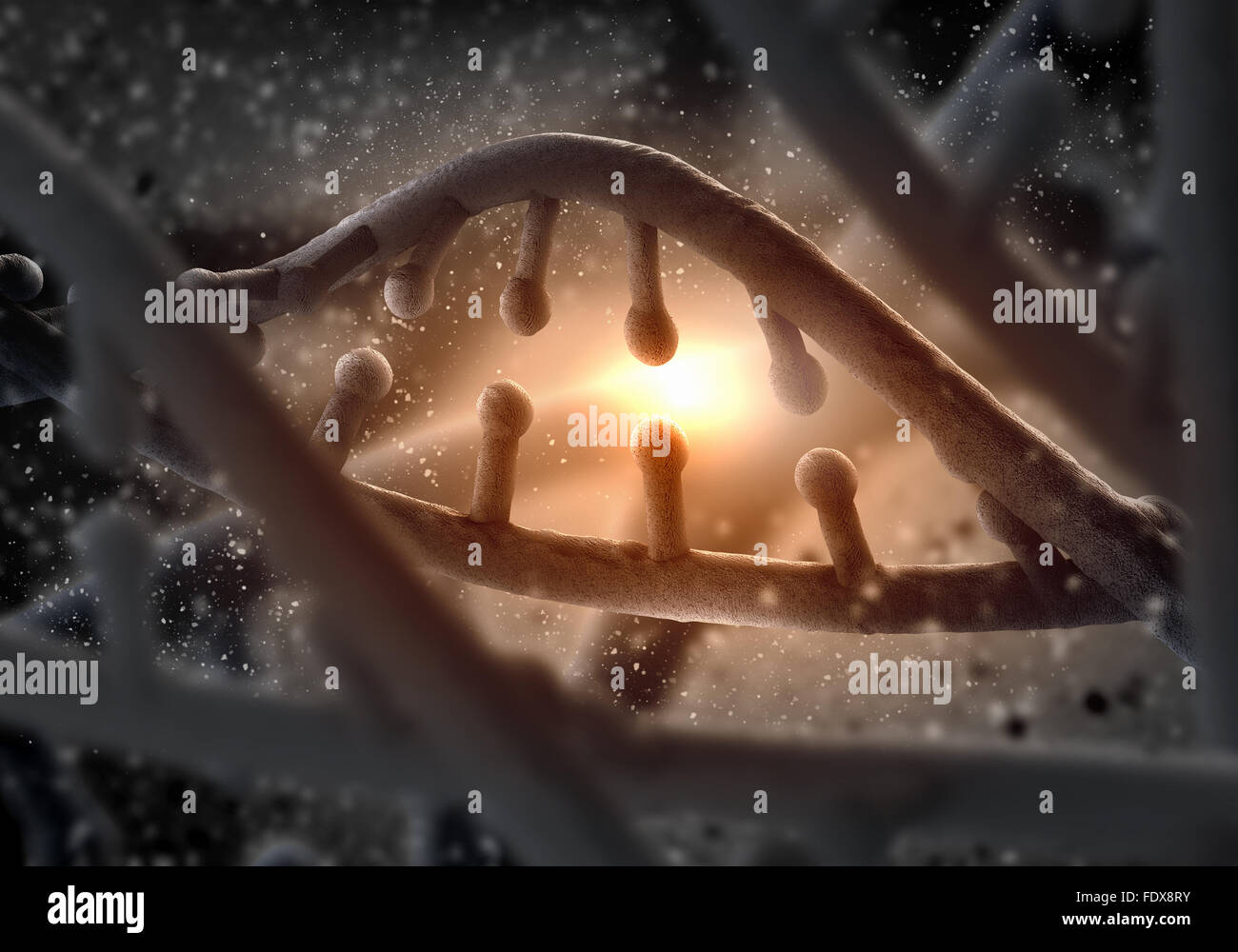 DNA molecule is located in front of a colored background. abstract ...