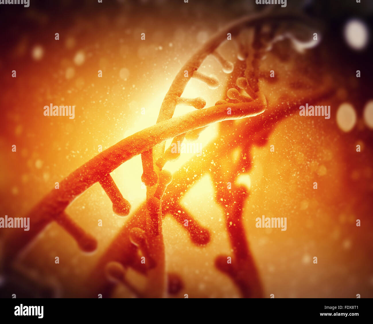 DNA molecule is located in front of a colored background. abstract ...