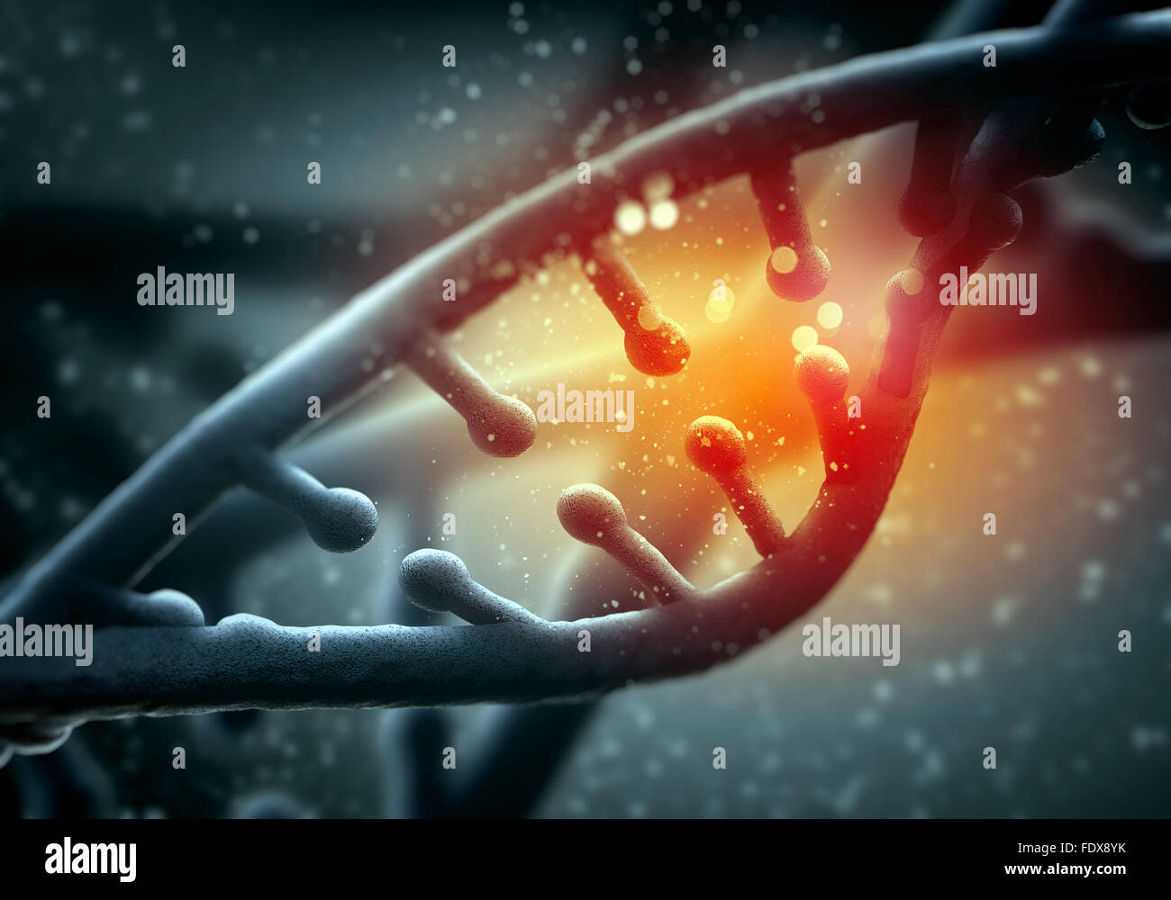 DNA molecule is located in front of a colored background. abstract ...