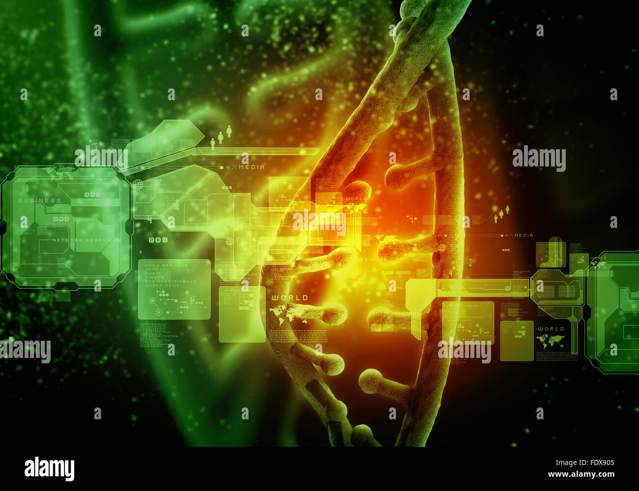 DNA molecule is located in front of a colored background. abstract ...