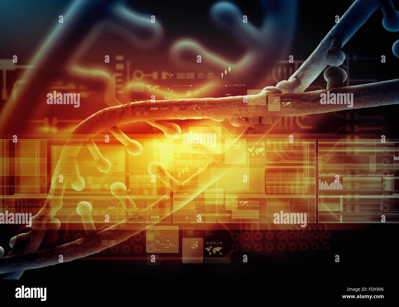 DNA molecule is located in front of a colored background. abstract ...