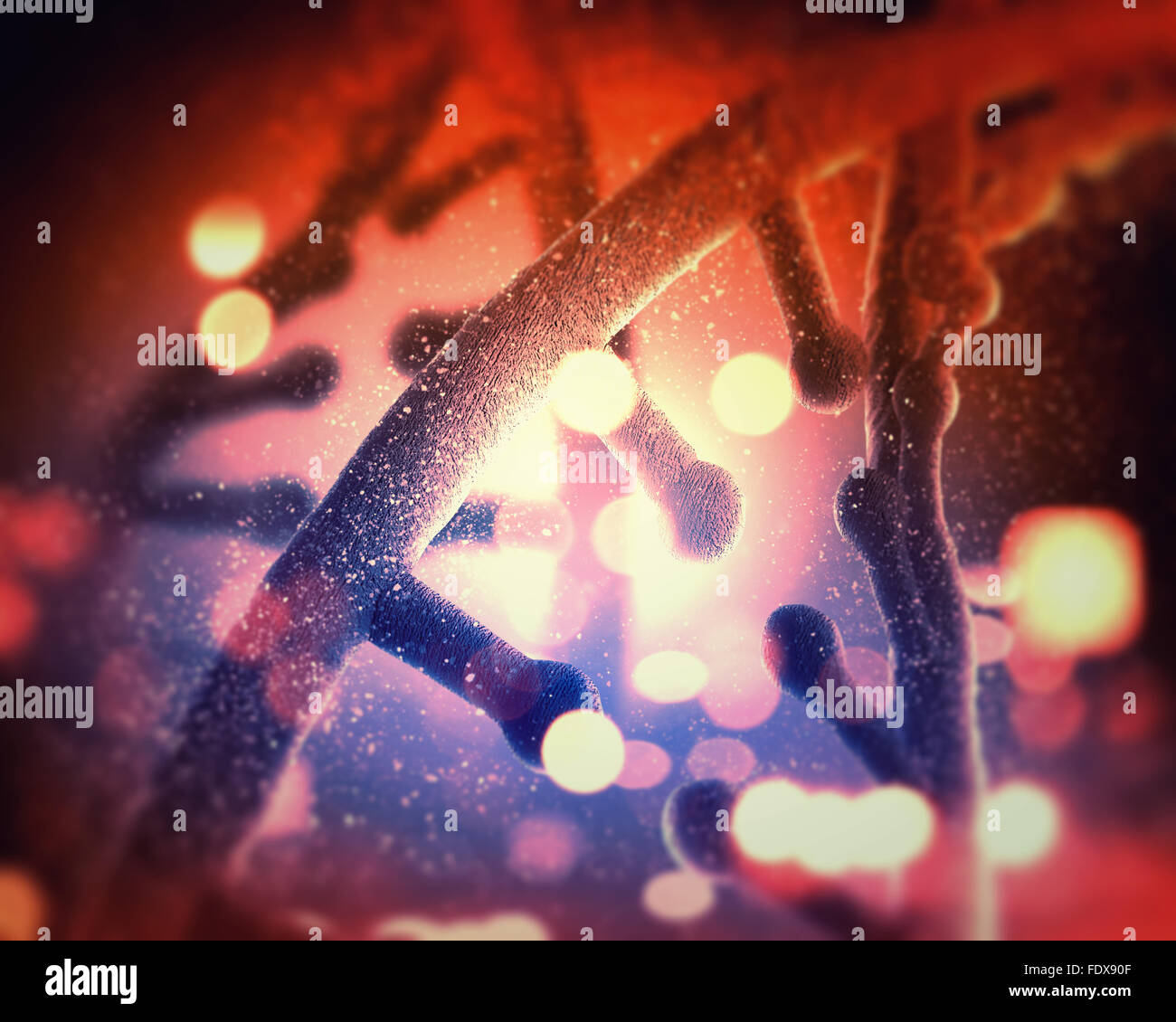 DNA molecule is located in front of a colored background. abstract ...