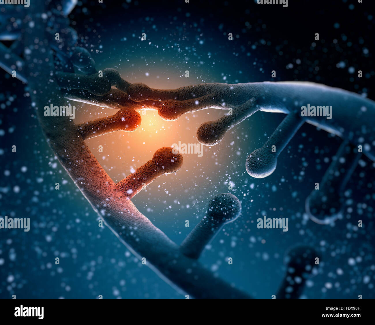 DNA molecule is located in front of a colored background. abstract ...