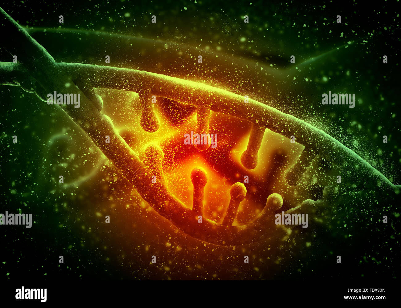 DNA molecule is located in front of a colored background. abstract ...
