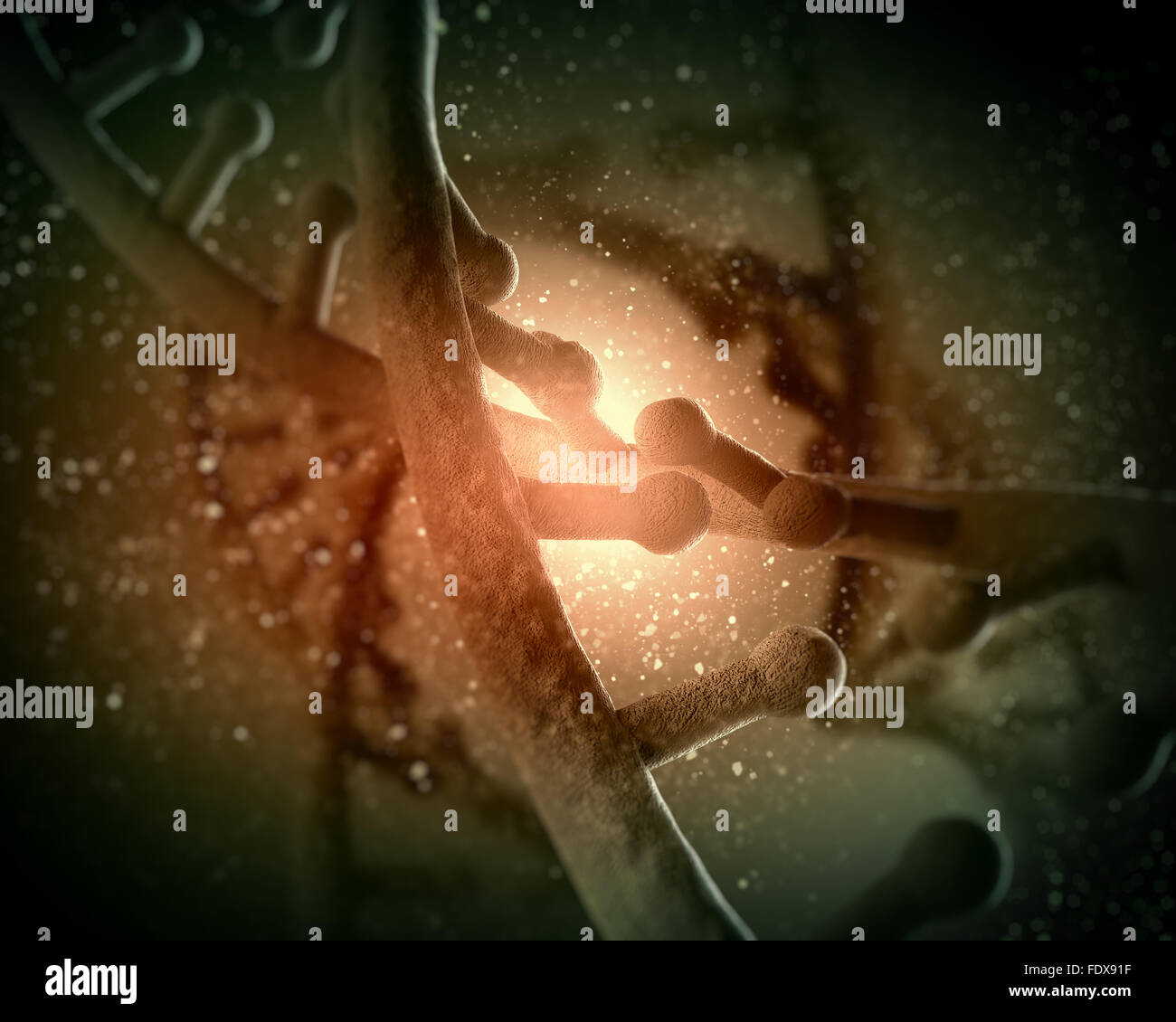 DNA molecule is located in front of a colored background. abstract ...