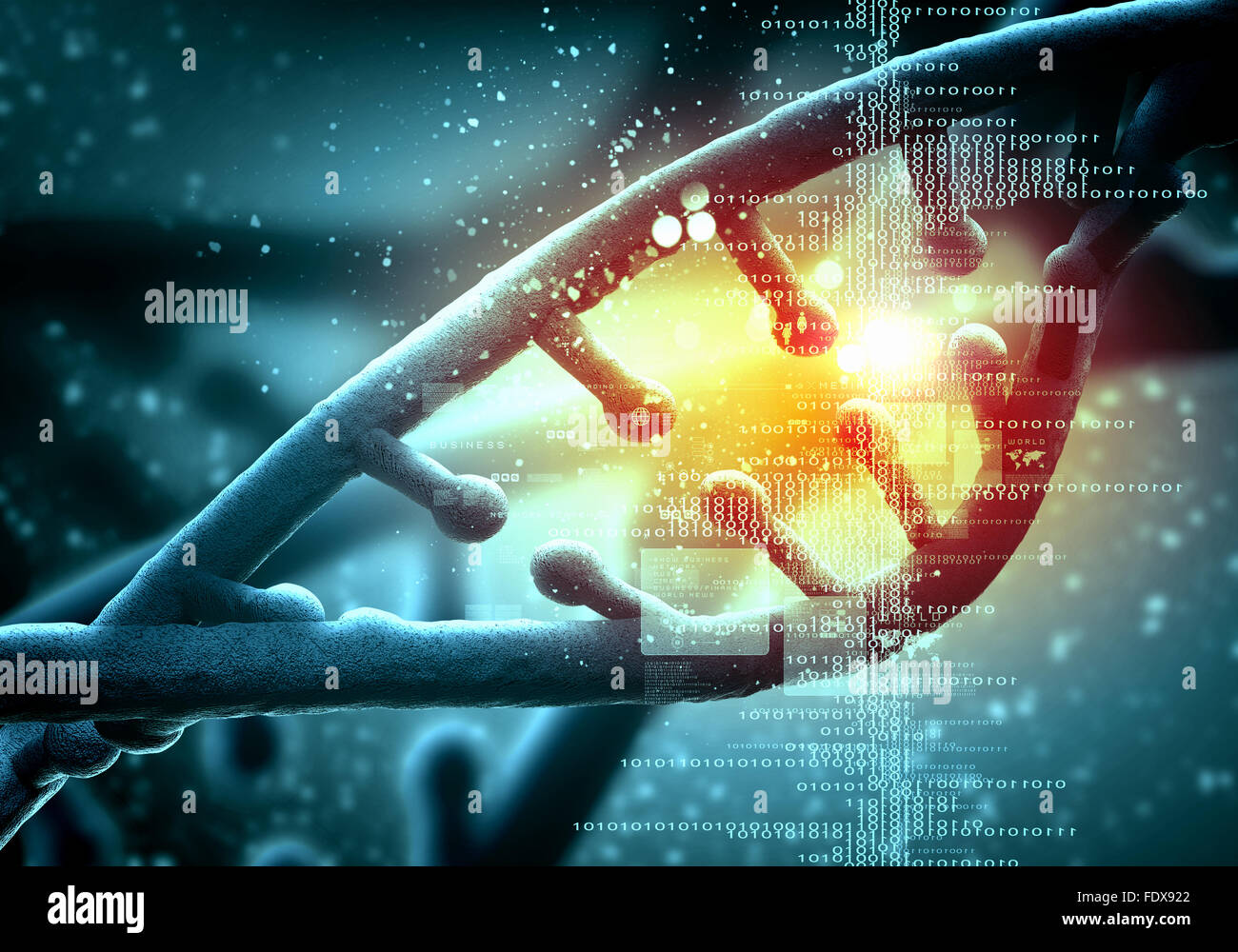 DNA molecule is located in front of a colored background. abstract ...