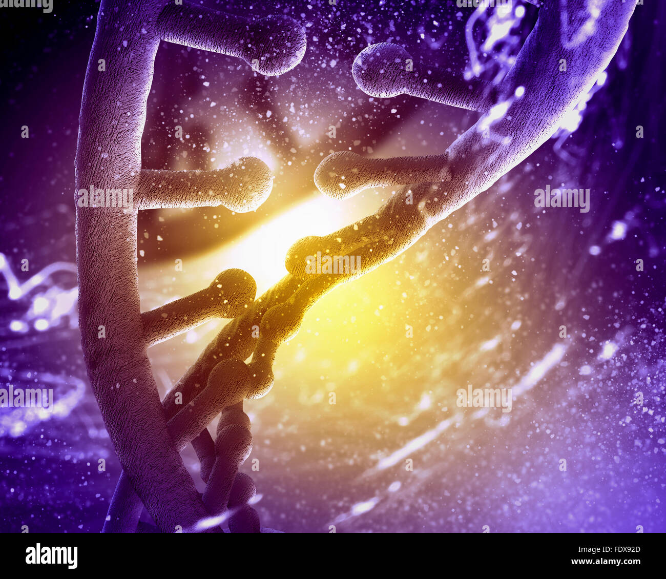 DNA molecule is located in front of a colored background. abstract ...