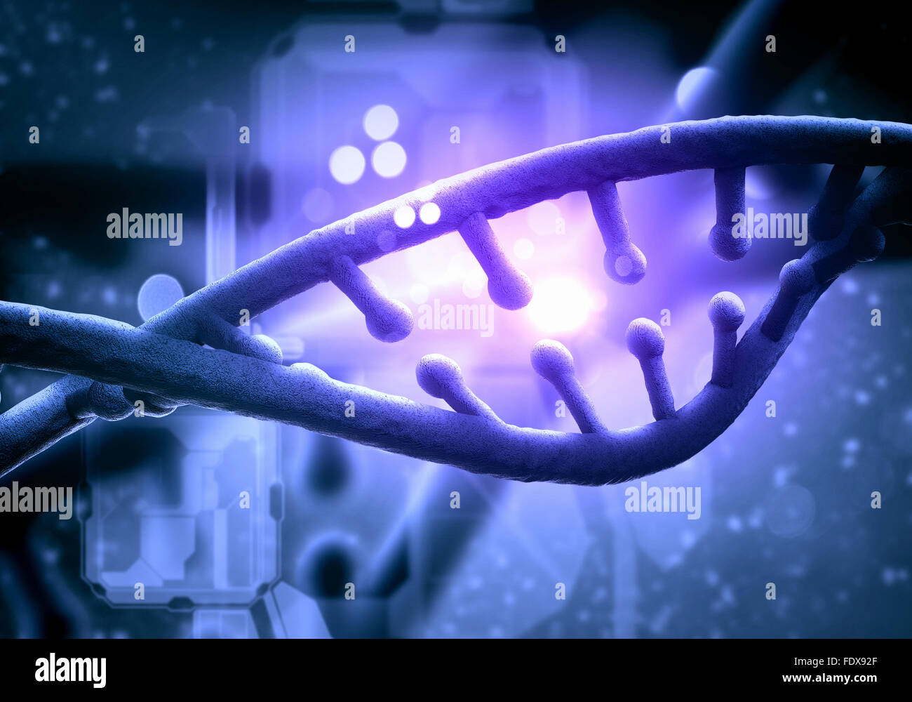 DNA molecule is located in front of a colored background. abstract ...